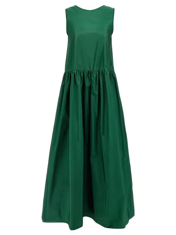 Max Mara Sleeveless Crewneck Dress With Pleated Details - Green
