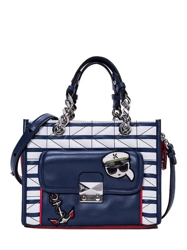 Karl Lagerfeld Color Block Logo Shoulder Bag - Blue