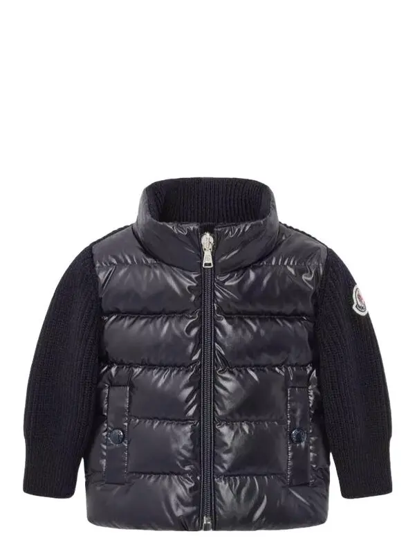 Moncler Zipped Padded Jacket With Intarsia Knit Sleeves - Royal Blue