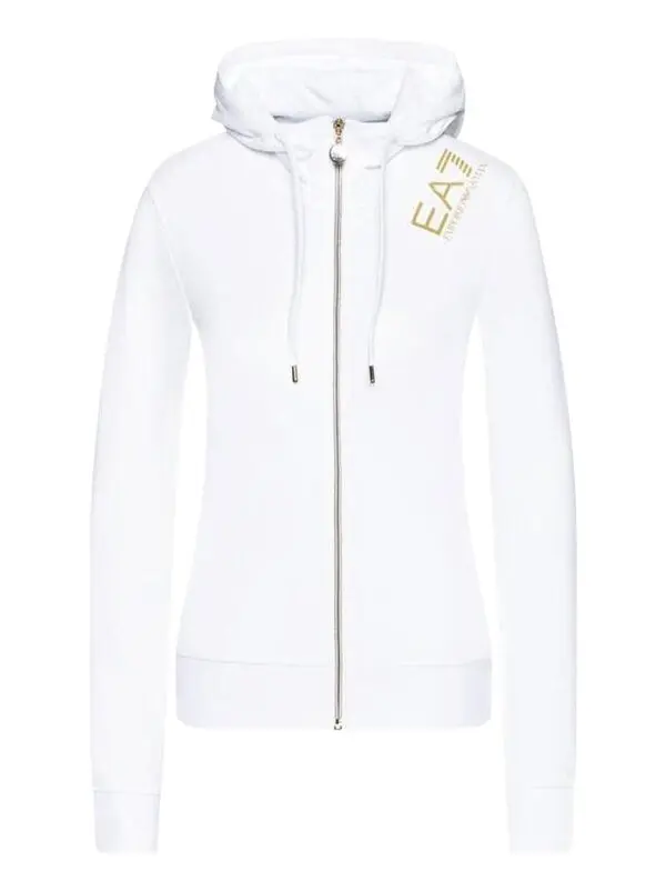 Emporio Armani Logo Detail Casual Zip-up Hoodie - White