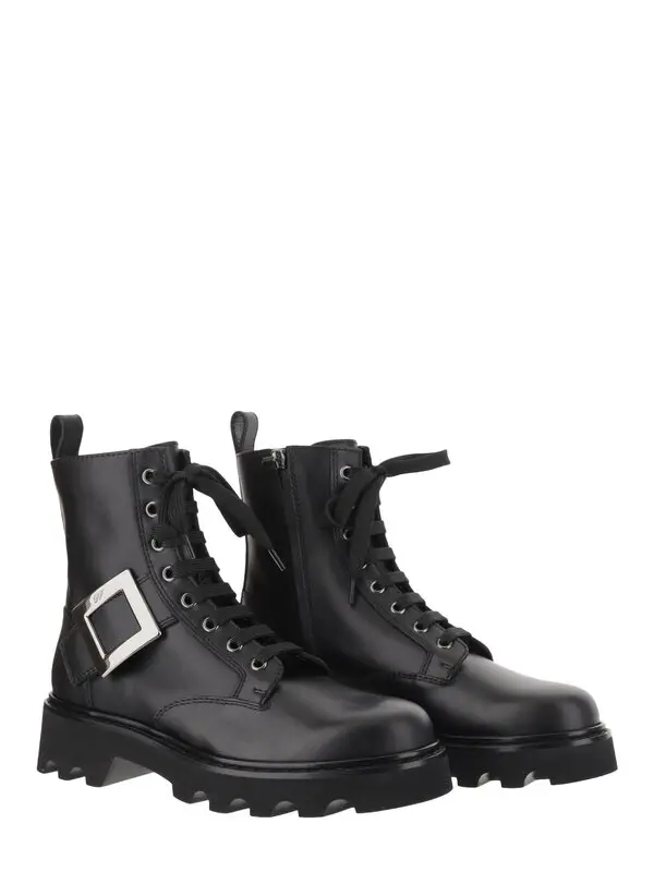 ROGER VIVIER Buckled Lace-up Combat Boots - Black