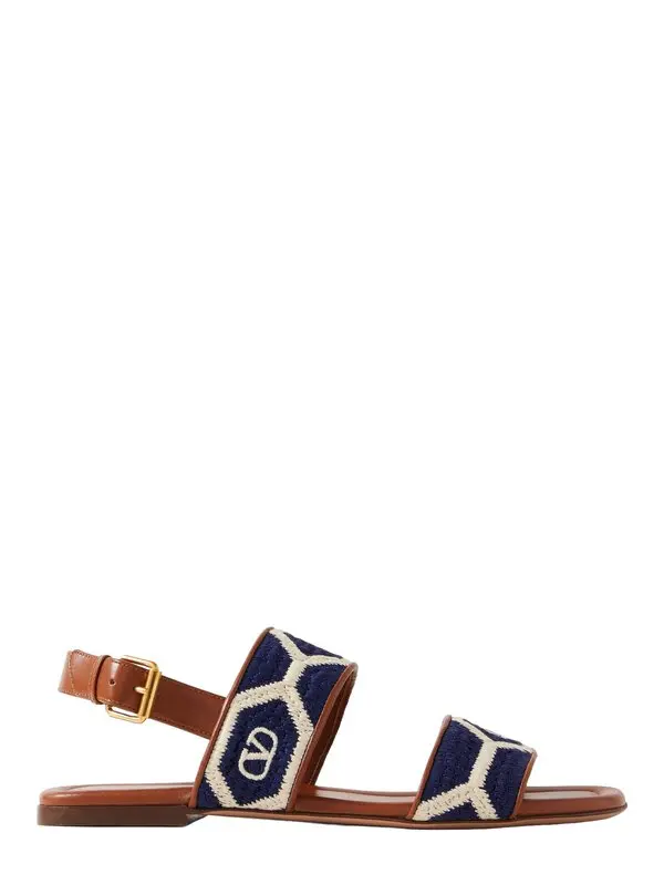 Valentino Garavani Logo Embroidered Buckled Sandals - Brown