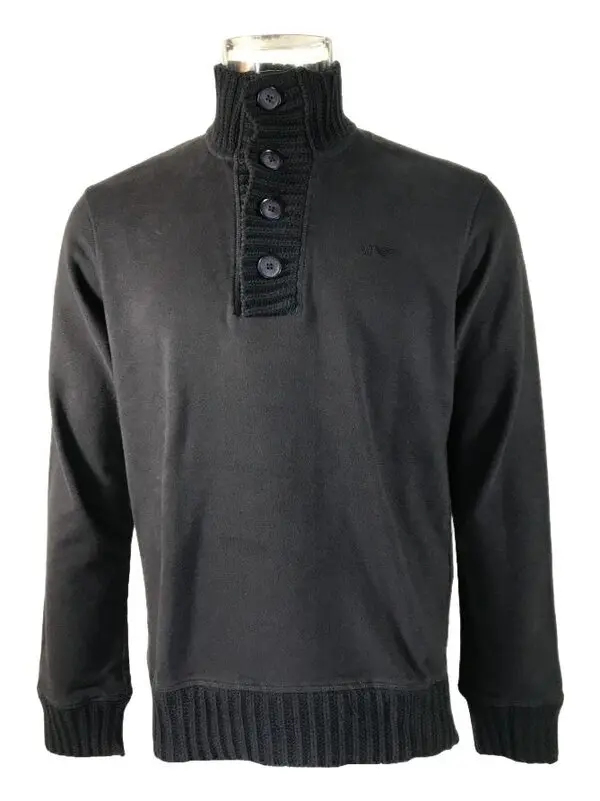 Emporio Armani High-necked Long-sleeved Sweater With Button Detail - Black