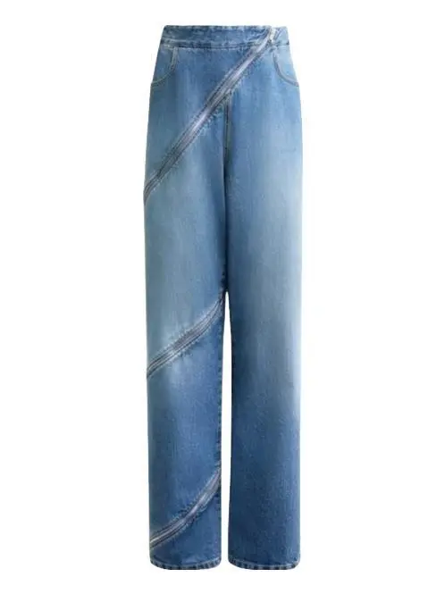 Alaïa Asymmetrical Zipper Straight Leg Jeans - Blue