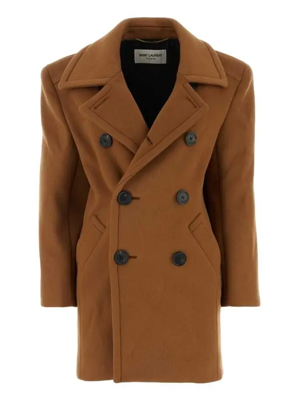 Saint Laurent Double-breasted Long-sleeved Coat - Brown