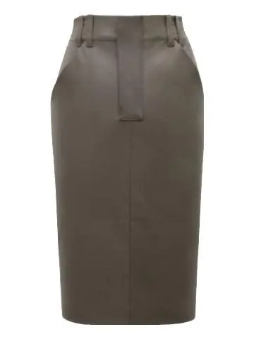 Saint Laurent High Waist Pencil Skirt With Belted Waist - Grey