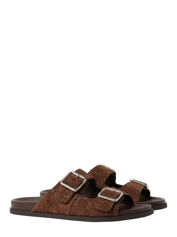 Gucci Embossed Monogram Slide Sandals - Brown