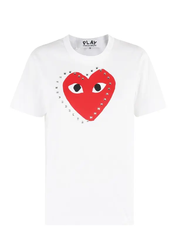 Play Comme Des Garcon Crewneck T-shirt With Embellished Heart - White