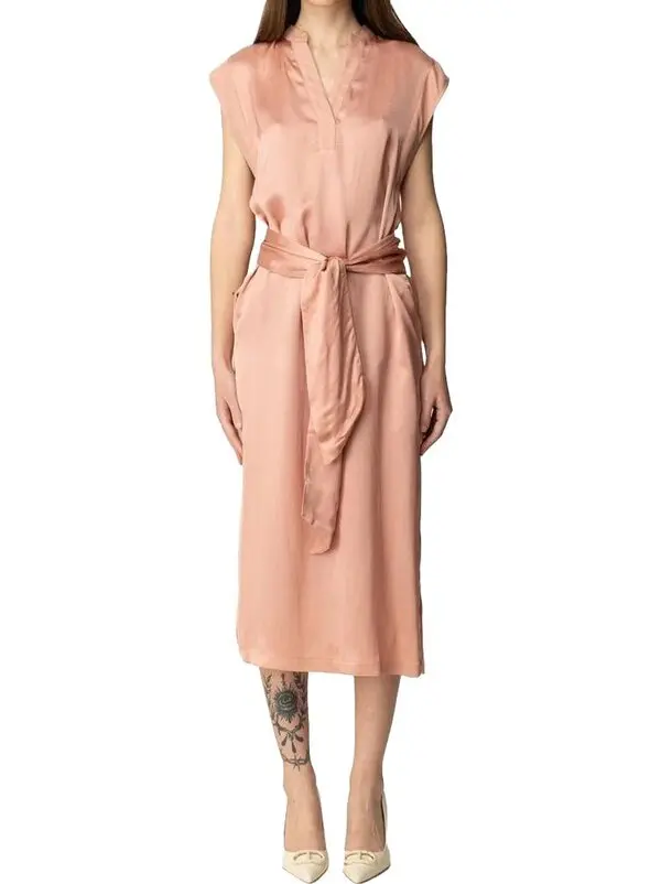 TWINSET Sleeveless V-neck Belted Maxi Dress - Nude