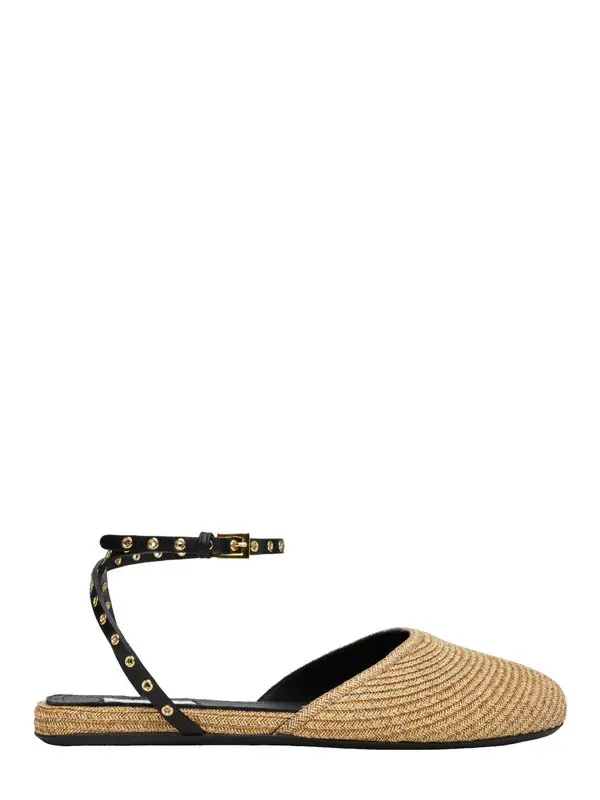 Alaïa Woven Papyrus Ballet Flats With Wraparound Ankle Strap - Beige