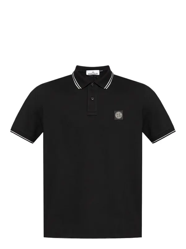Stone Island Logo Patch Short Sleeved Polo Shirt - Black