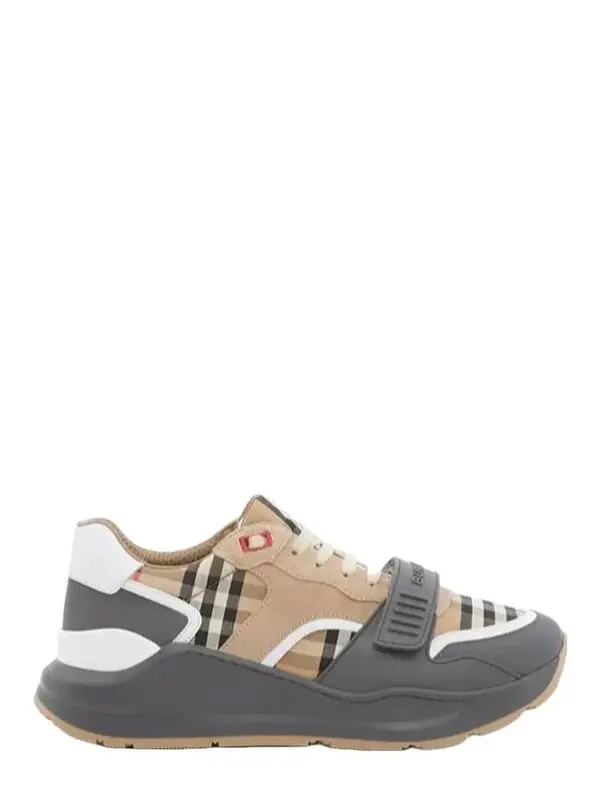 Burberry Lace-up Low-top Sneakers With Check Pattern - Brown/grey