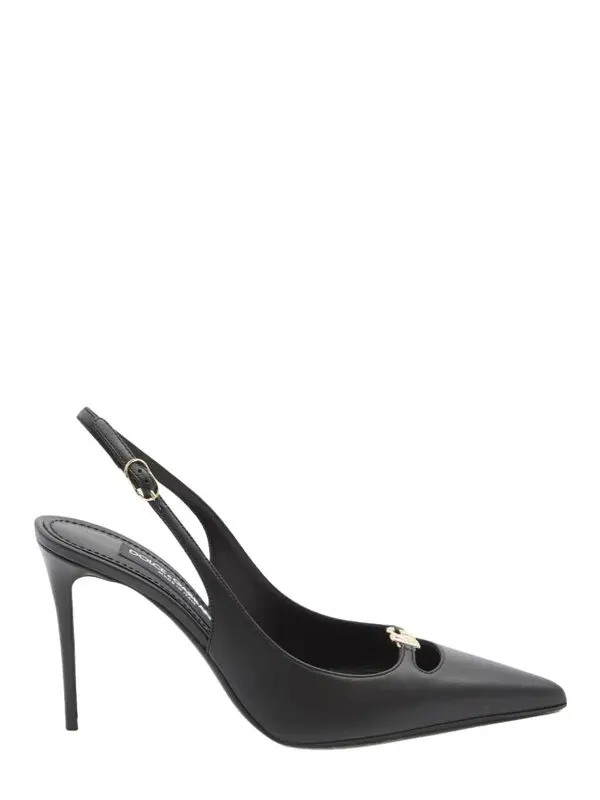 Dolce & Gabbana Pointed Toe Slingback Pumps With Logo Detail - Black