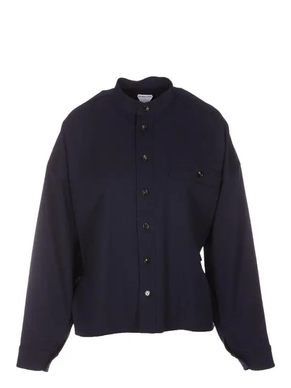 Bottega Veneta Wool-blend Shirt With Band Collar - Black