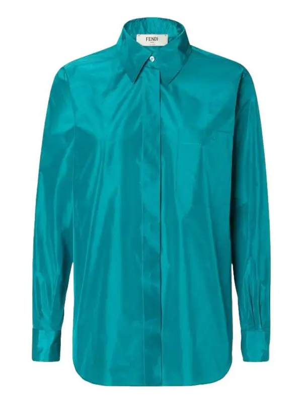 Fendi Oversized Long Sleeve Shirt With Classic Collar - Light Blue