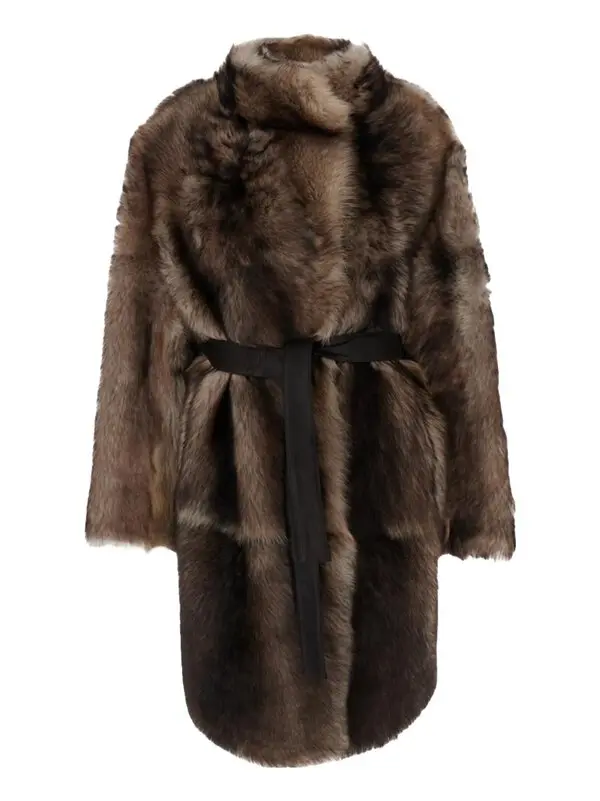 YVES SALOMON Shearling Belted Coat - Black