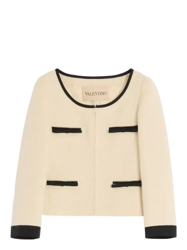 Valentino Garavani Tweed Jacket With Bow Detail - Nude