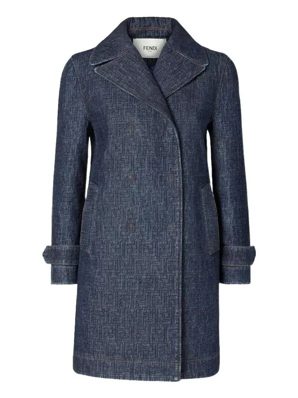 Fendi Quilted Ff Denim Double-breasted Coat - Blue
