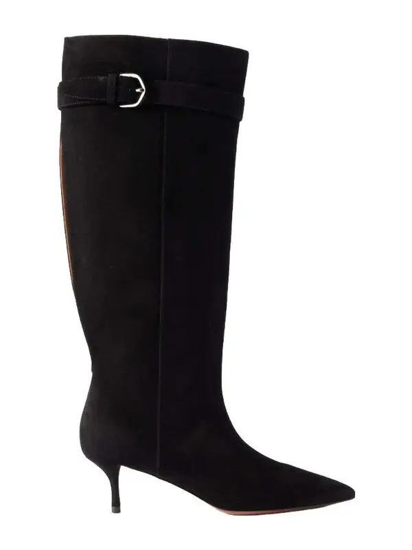 Alaïa Buckled Pointed Toe Kitten Heel Boots - Black