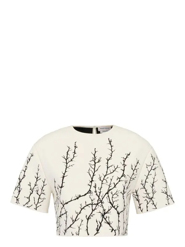Alexander McQueen Thorn Branch Motif Cropped Top - Ivory/black