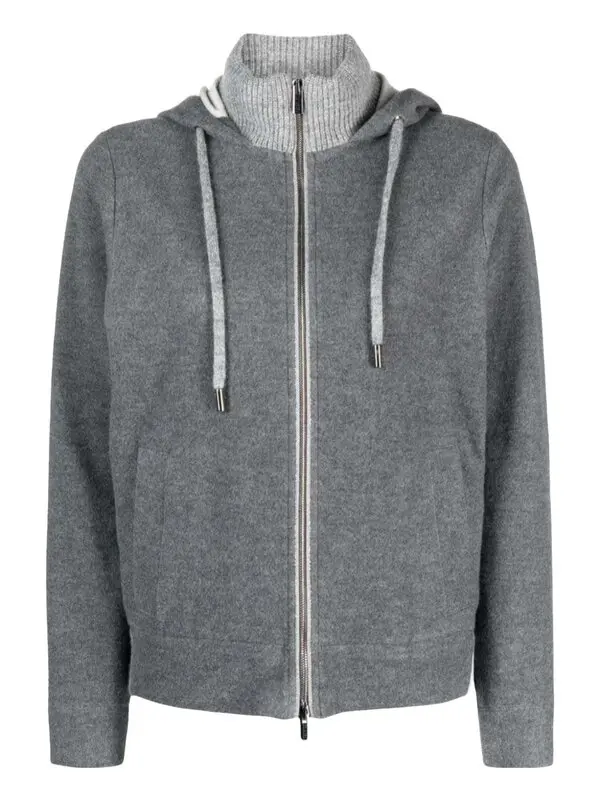 Peserico Zip-up Hooded Jacket With Ribbed Detailing - Gray