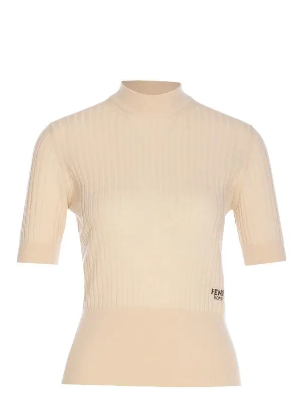 Fendi Short Sleeve Ribbed Sweater - Nude