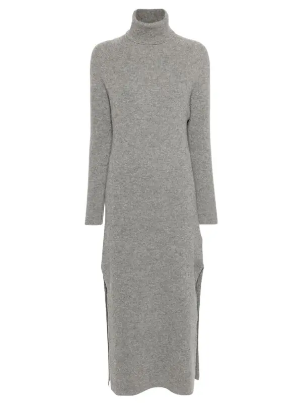 GOLDEN GOOSE High-neck Ribbed-knit Dress With Side Slits - Gray