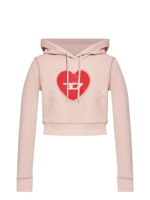 DIESEL® F-slimmy-hood Cropped Hoodie With Heart Detail - Pink