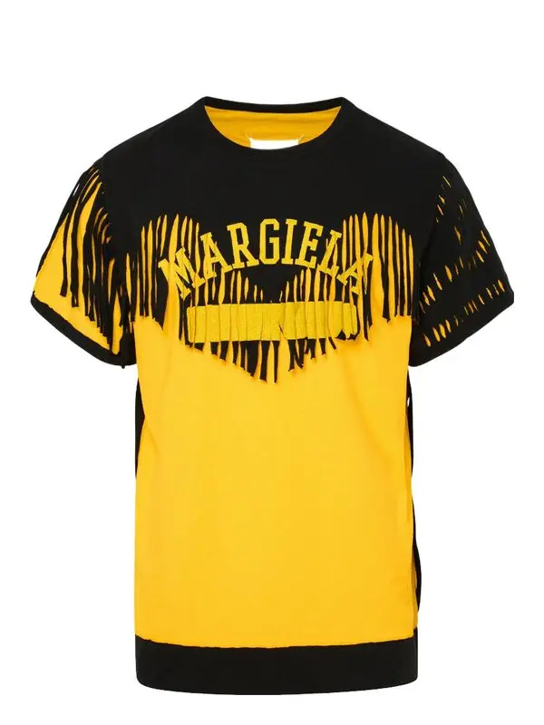 MAISON MARGIELA Logo-prined Fringed T-shirt - Yellow