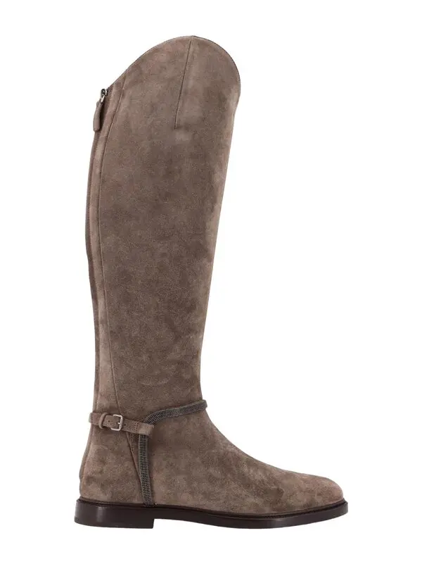 Brunello Cucinelli Suede Buckled Zip Up Boots - Brown