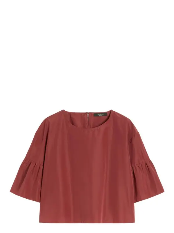 Max Mara Cotton Taffeta Cropped Bell Sleeve Blouse - Cherry Color