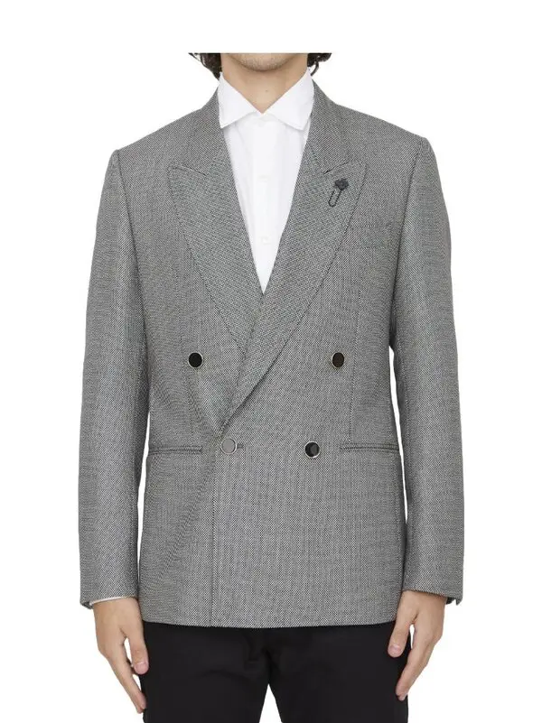 LARDINI Peak-lapel Double-breasted Blazer - Gray