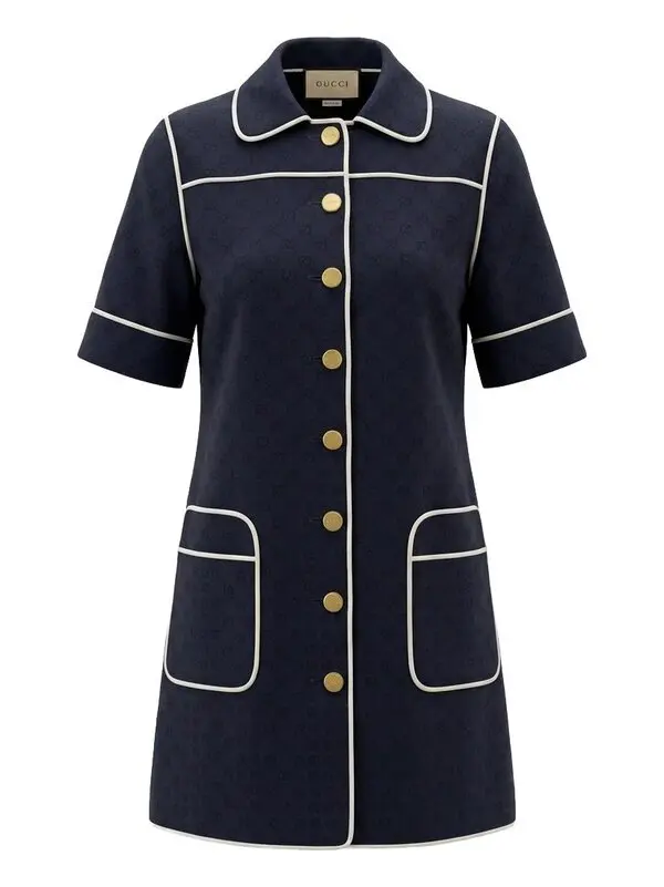 Gucci Horsebit Jacquard Cotton-blend Minidress - Dark Blue