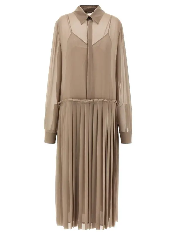 Ami Long-sleeved Pleated Midi Dress - Nude