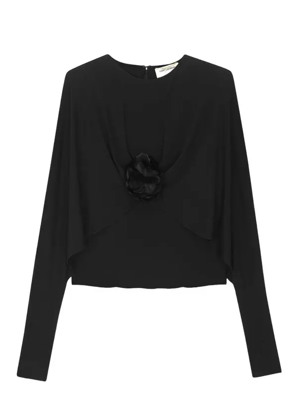 Saint Laurent Long-sleeved Top With Floral Detail - Black