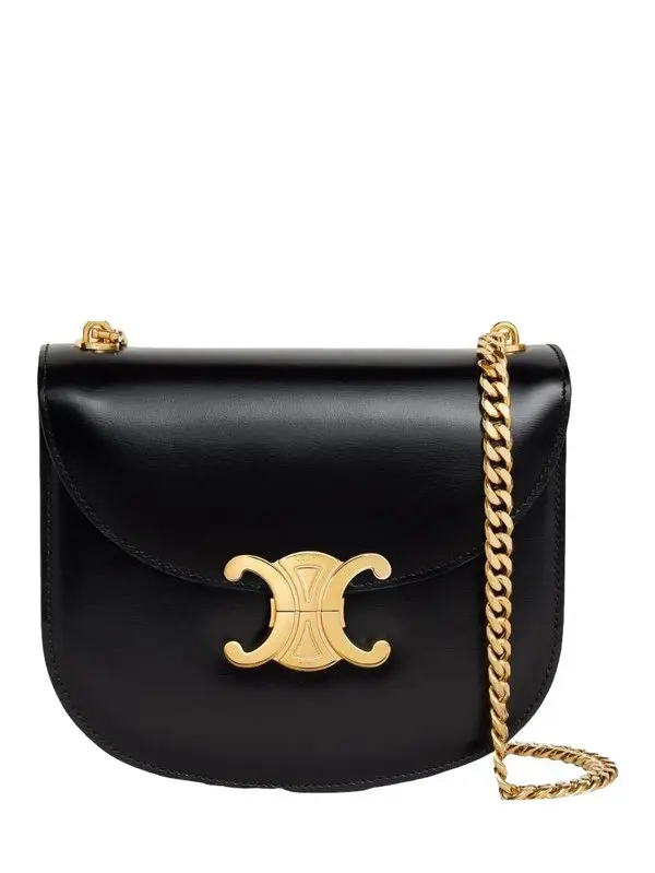 Celine Teen Chain Besace Triomphe In Shiny Calfskin - Black