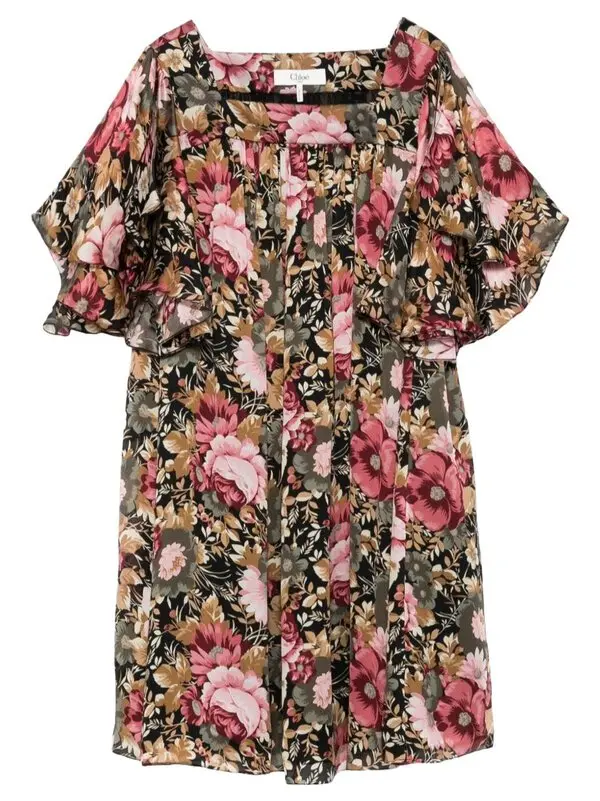Chloé Allover Floral Printed Mini Dress - Multicolor