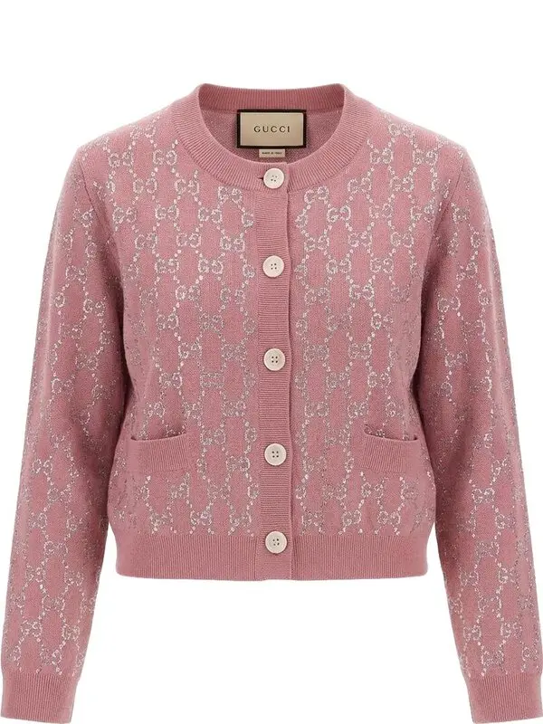 Gucci Gg Crystal-embellished Wool Cardigan - Pink
