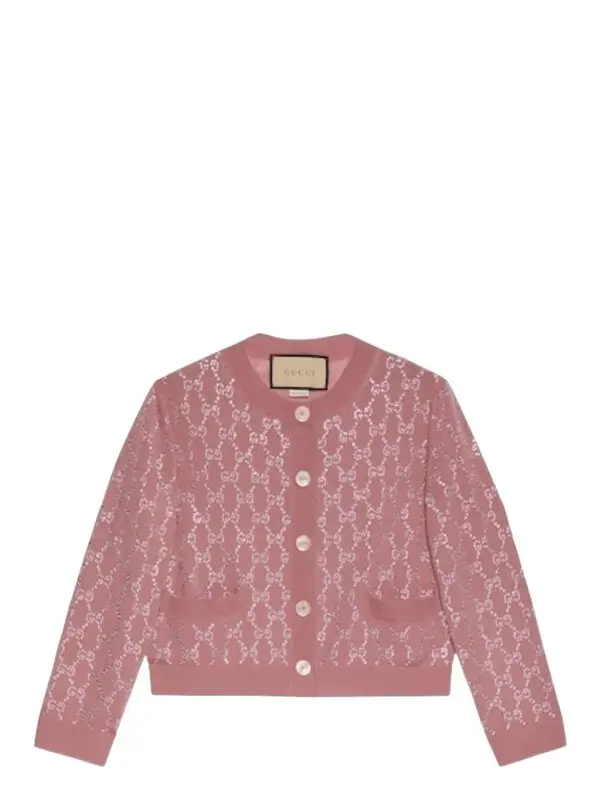 Gucci Gg Crystal-embellished Wool Cardigan - Pink