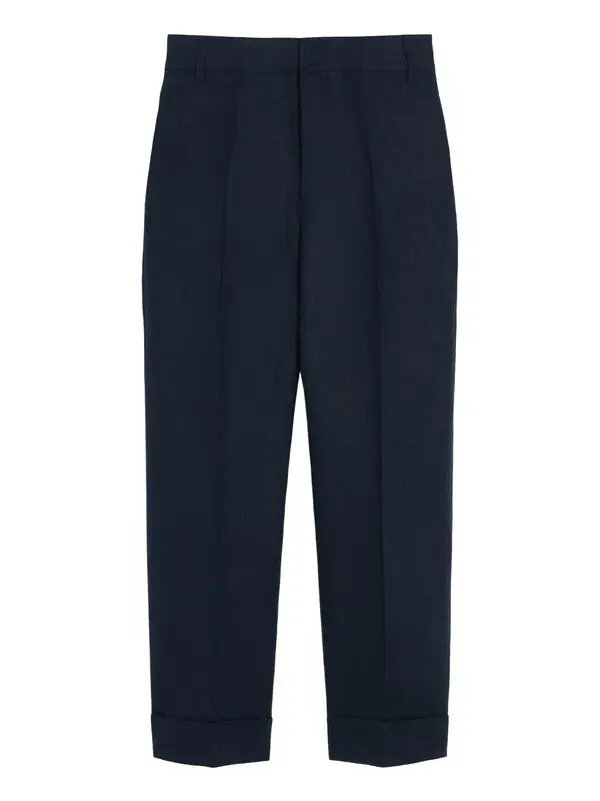 Max Mara Straight-leg Linen Canvas Trousers With Cuffed Hem - Navy Blue