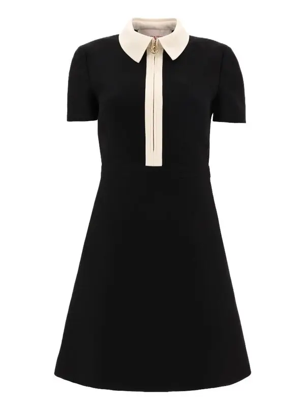 Valentino Garavani Zippered Detail Short Sleeve Dress - Black