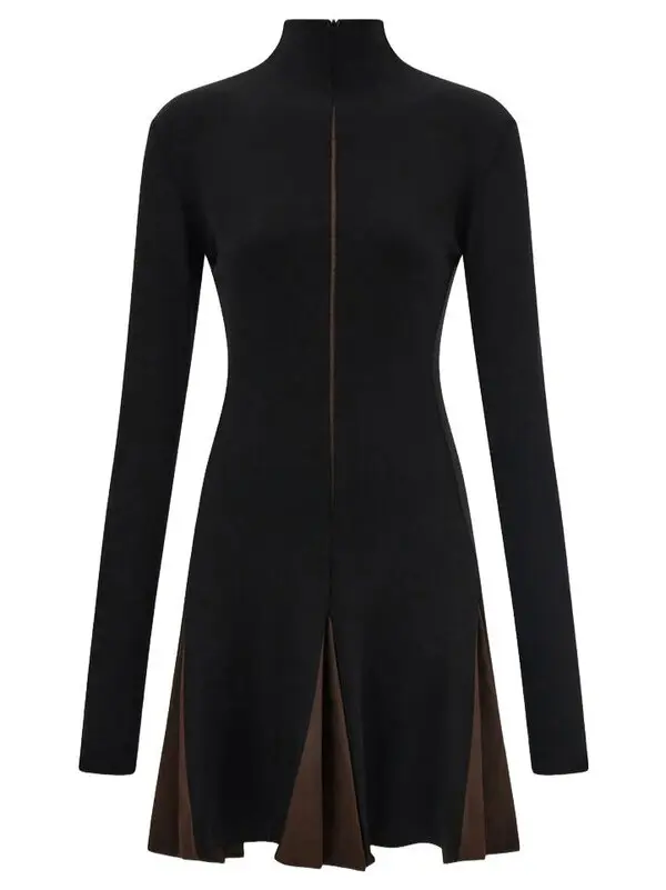 FERRAGAMO Long-sleeved High Neck Dress With Flared Skirt - Black