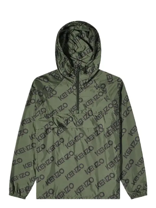 Kenzo Allover Logo Printed Half-zip Anorak - Green