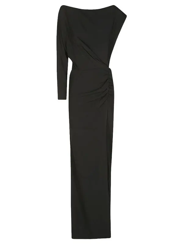 Red Valentino Asymmetrical Long Sleeve Dress With Slit - Black