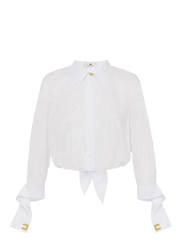 Elisabetta Franchi Embellished Poplin Shirt With Ribbon Tie - White