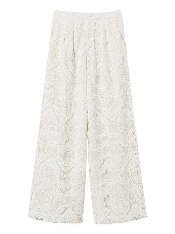 TWINSET Procida Lace Palazzo Trousers - White