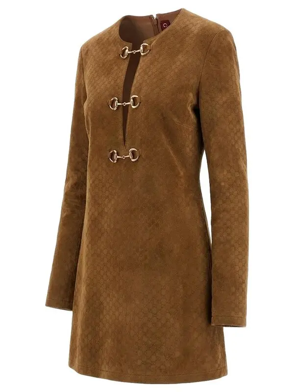 Gucci Monogrammed Horsebit Mini Dress - Brown