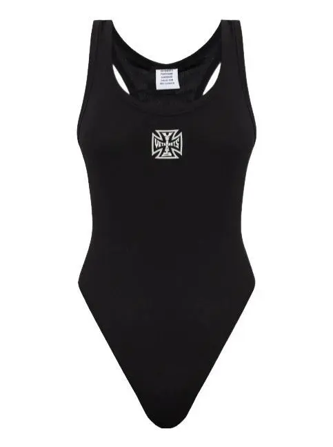 Vetements Sleeveless Ribbed Bodysuit With Logo Graphic - Black