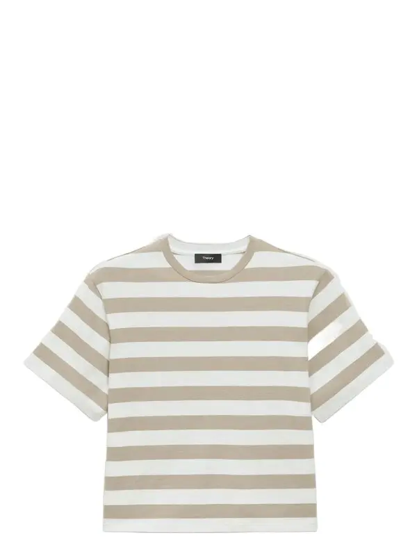 Theory Striped Boxy Crewneck T-shirt - White