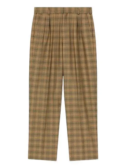 Kenzo Logo Patch Checked Pleated Tailored Trousers - Green